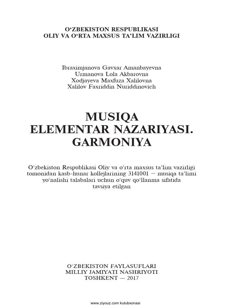 Musiqa Elementar Nazariyasi. Garmoniya (G.ibraximjanova, L.urmanova) | PDF
