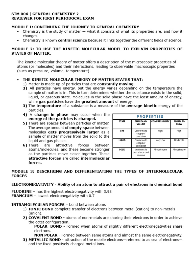 STM 006 Reviewer For First Periodical Exam | PDF | Chemical Bond ...
