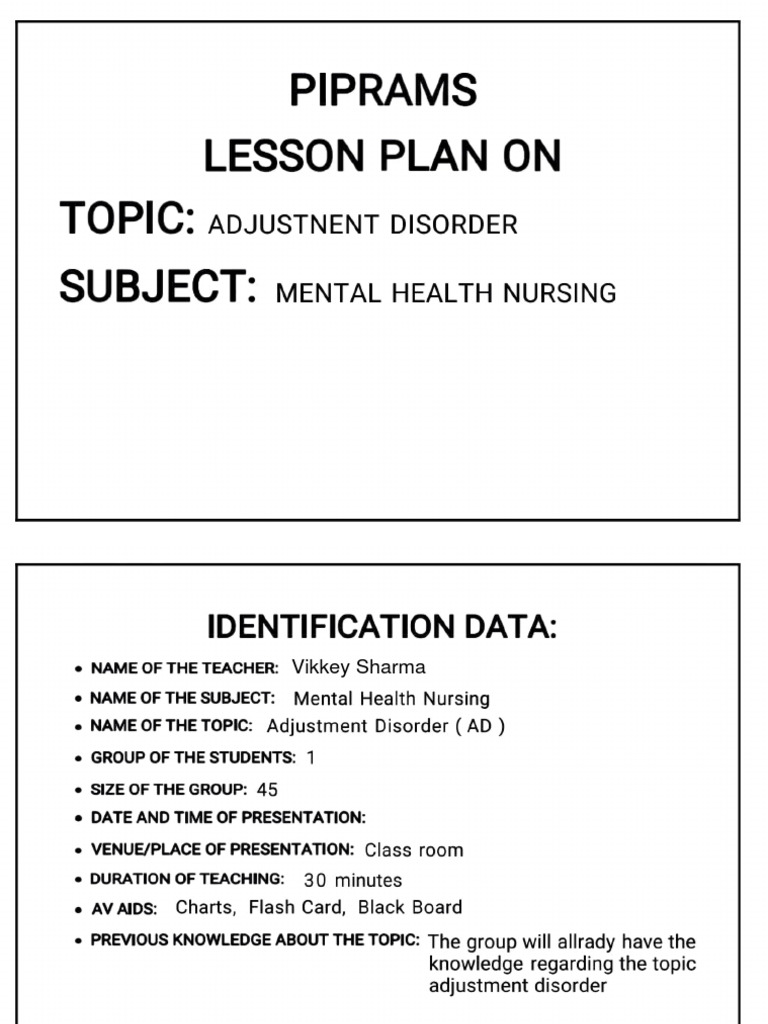 Piprams: Lesson Plan On | PDF | Mental Disorder | Psychotherapy