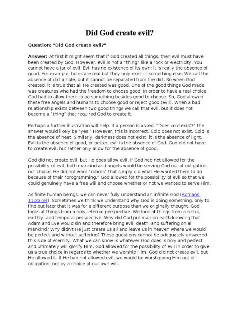 Did God Create Evil | PDF | Religious Faiths | God