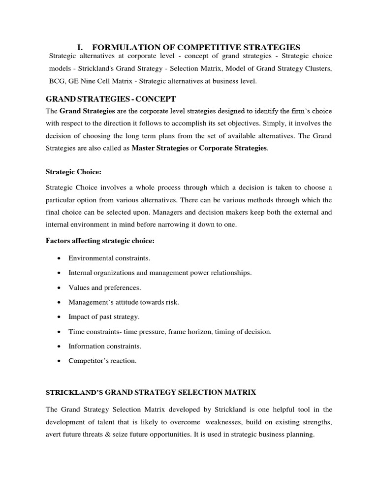 Competitive Strategies and Grand Strategies | PDF | Strategic ...