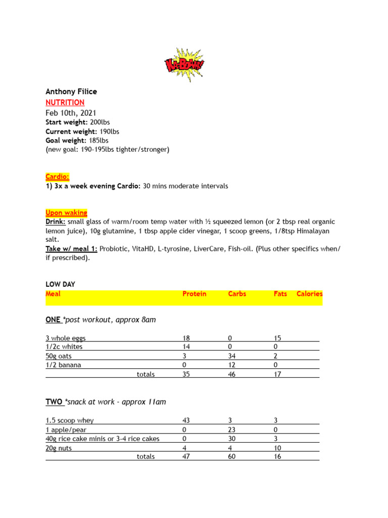 Anthony Filice Nutrition 3 - Feb 10th, 2021 | PDF | Nutrition | Diet ...