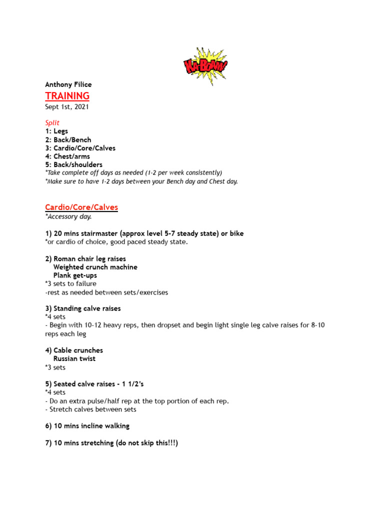 Anthony Filice Training - Sept 1st 2021, Hyper4 | PDF | Weight Training ...