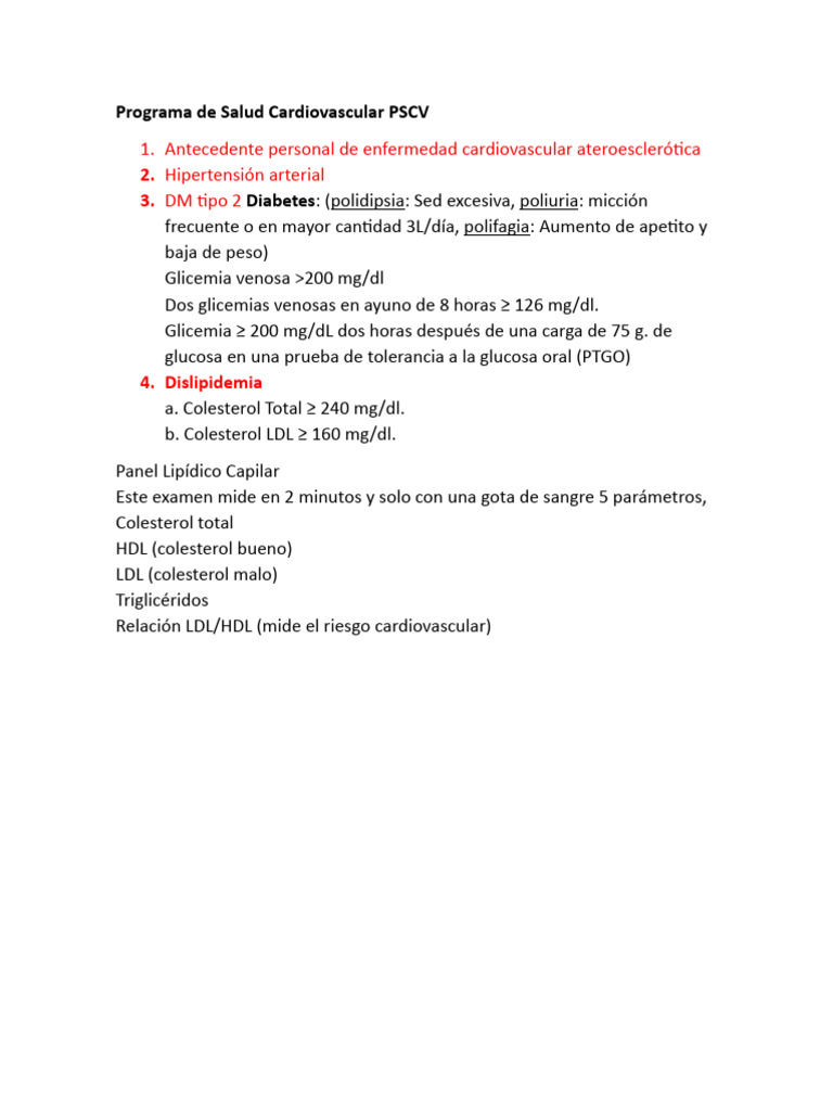 Programa de Salud Cardiovascular PSCV | PDF | Colesterol | Lipoproteína ...