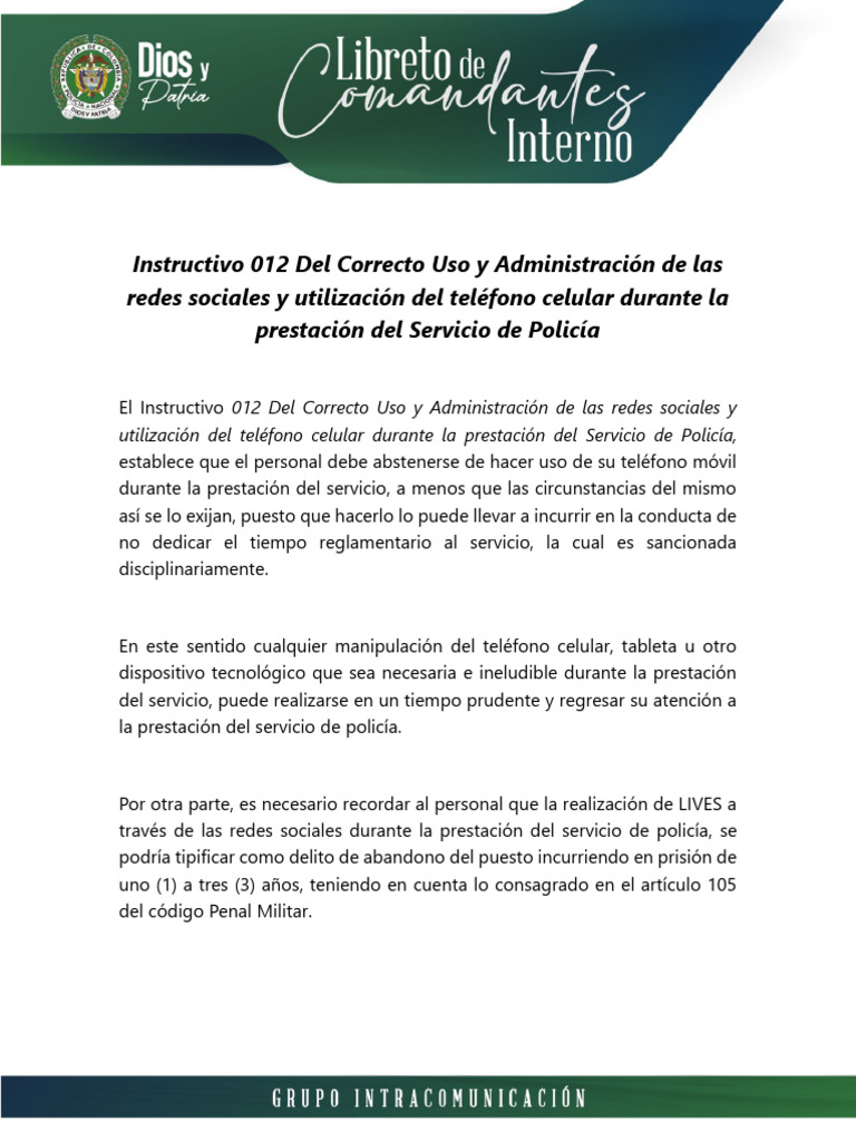 Libreto Instructivo 012 Correcto Uso Del Uniforme en Redes Sociales y ...