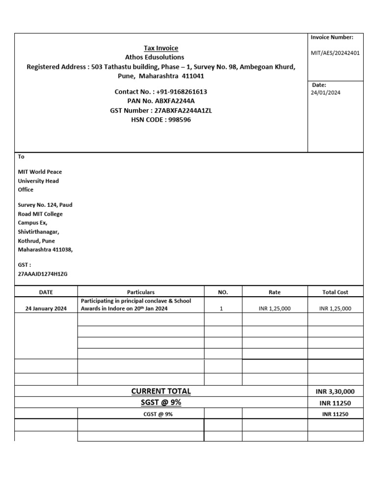 MIT Invoice Indore 24 Jan 2024 | PDF | Arbitration | Governance