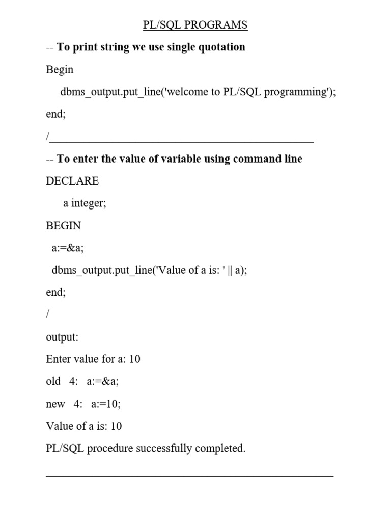 PL SQL Programs | PDF