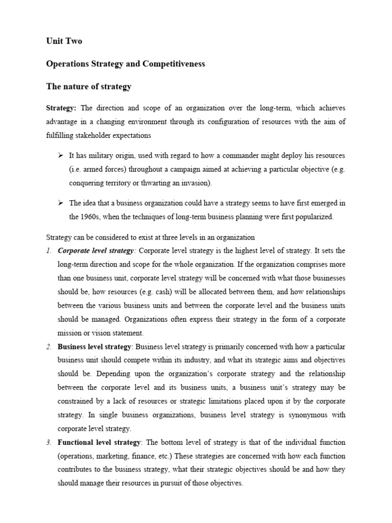 Unit 2 - Operations Strategy & Competitiveness | PDF | Strategic ...