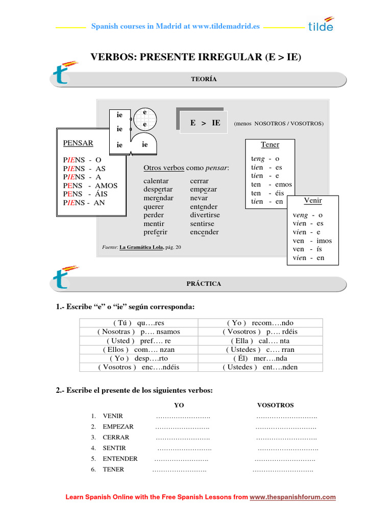 Verbos Irregulares: E > IE | PDF