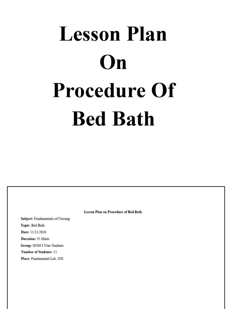 bed bath | PDF | Lesson Plan | Hand Washing