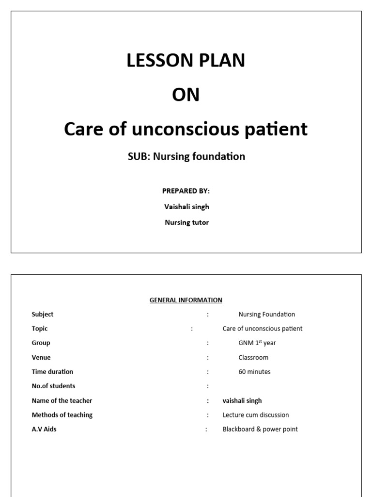 Nursing Care Plan for Unconscious Patients | PDF | Lecture | Nursing