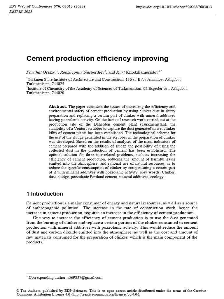 Cement Production Efficiency Improving | Download Free PDF | Cement ...