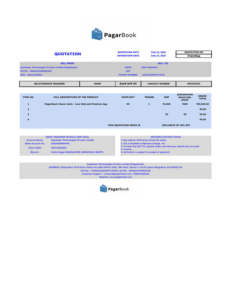 Pagarbook Quotation - Quotation | PDF | Accounts Payable | Payments