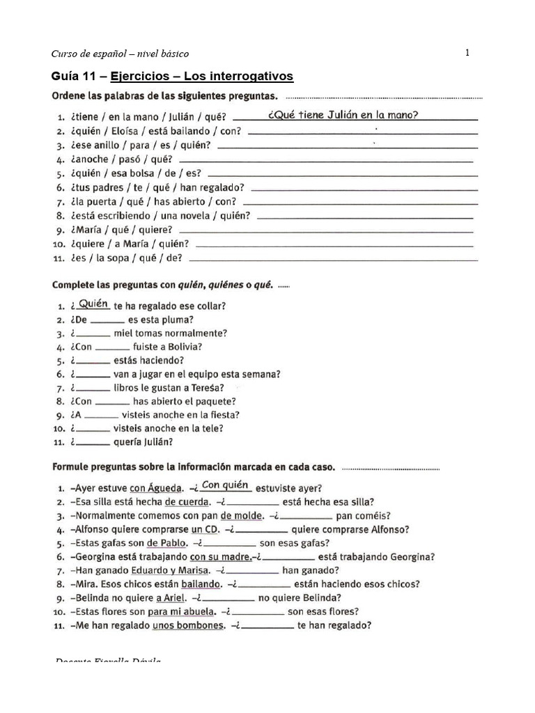 Guia 11 Ej Los Interrogativos | PDF