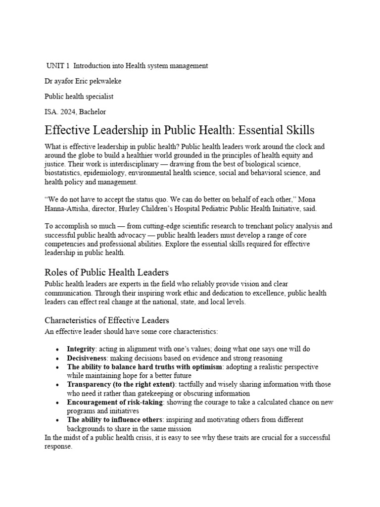 Leadership Public Health | PDF | Public Health | Leadership