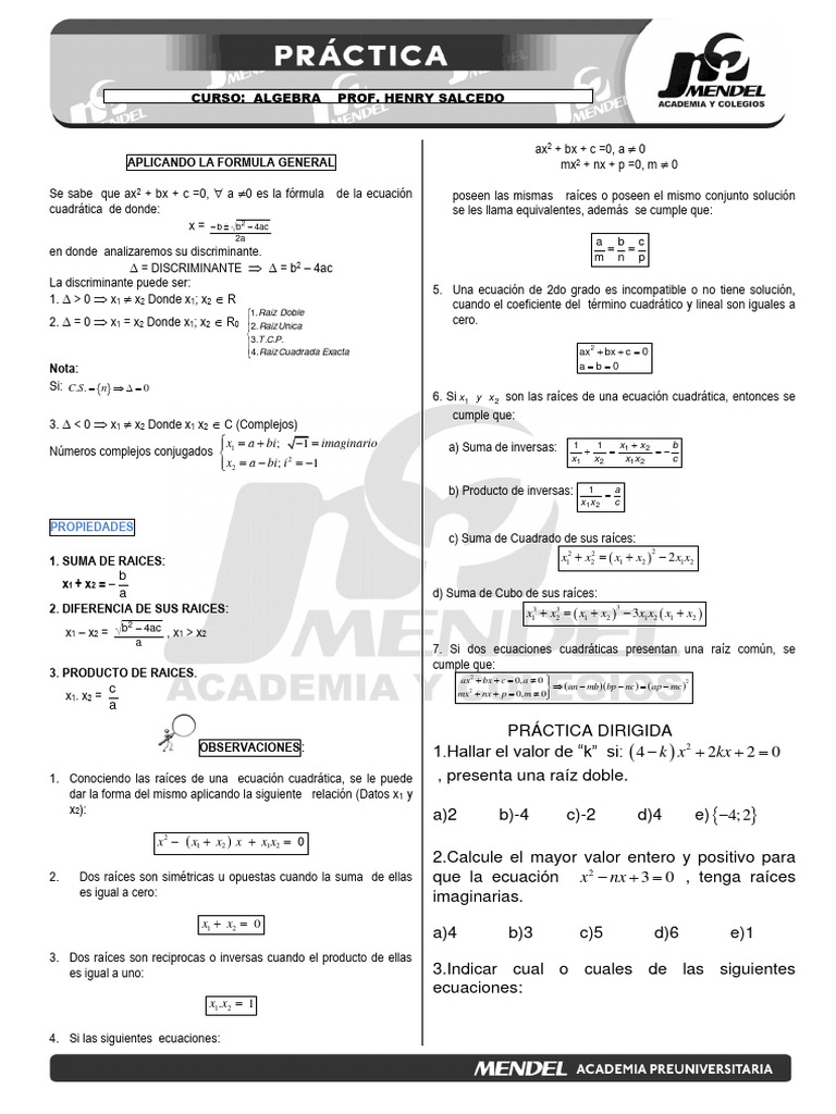 Practica de Ecuacion Cuadratica 2021 | PDF | Ecuaciones | Ecuación cuadrática
