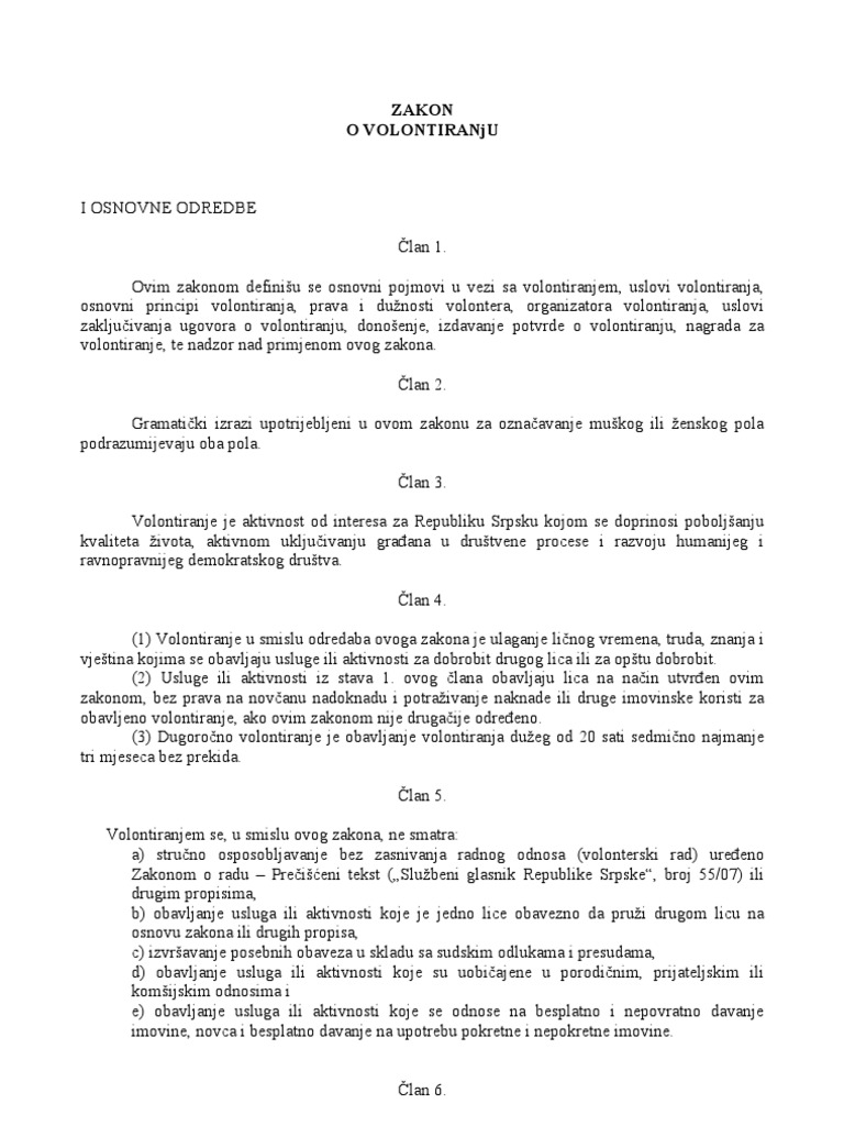 Zakon o Volontiranju Latinica | PDF