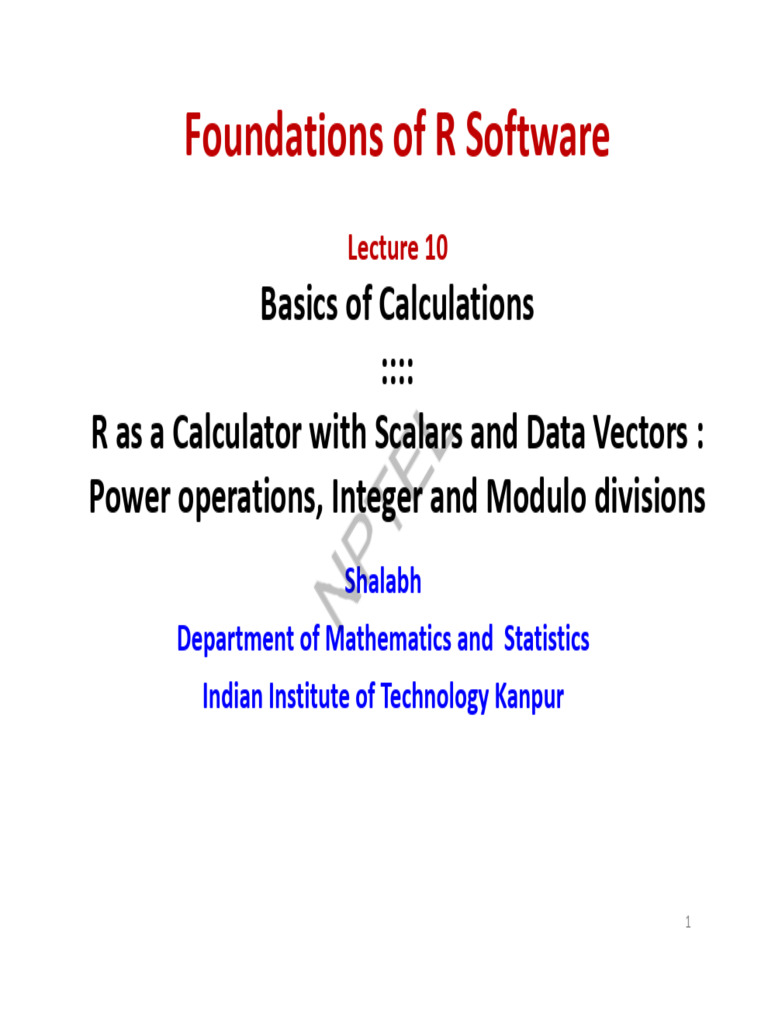 RCourse-Lecture10-Calculations-R As A Calculator With Scalars and Data Vectors - Power ...