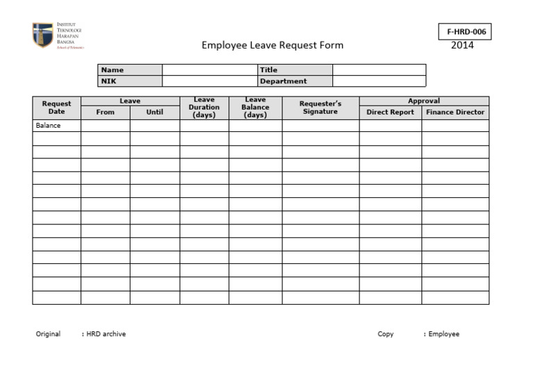 Form 006 - HRD Employee Leave Request Form New v2 21 Mei 2012 RC | PDF