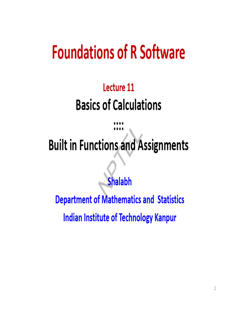 RCourse-Lecture11-Calculations-Built in Functions and Assignments - Watermark | PDF | Function ...