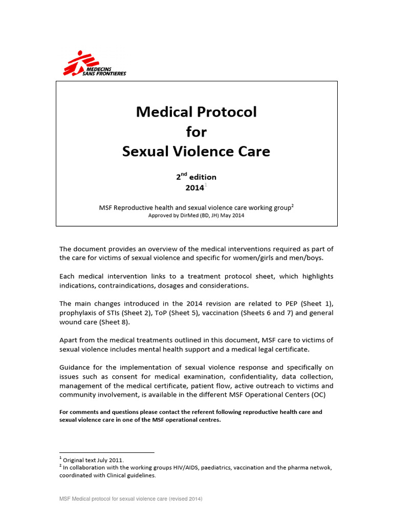 Medical Protocol For Sexual Violence Care: 2 Edition 2014 | PDF | Rape | Human Reproduction