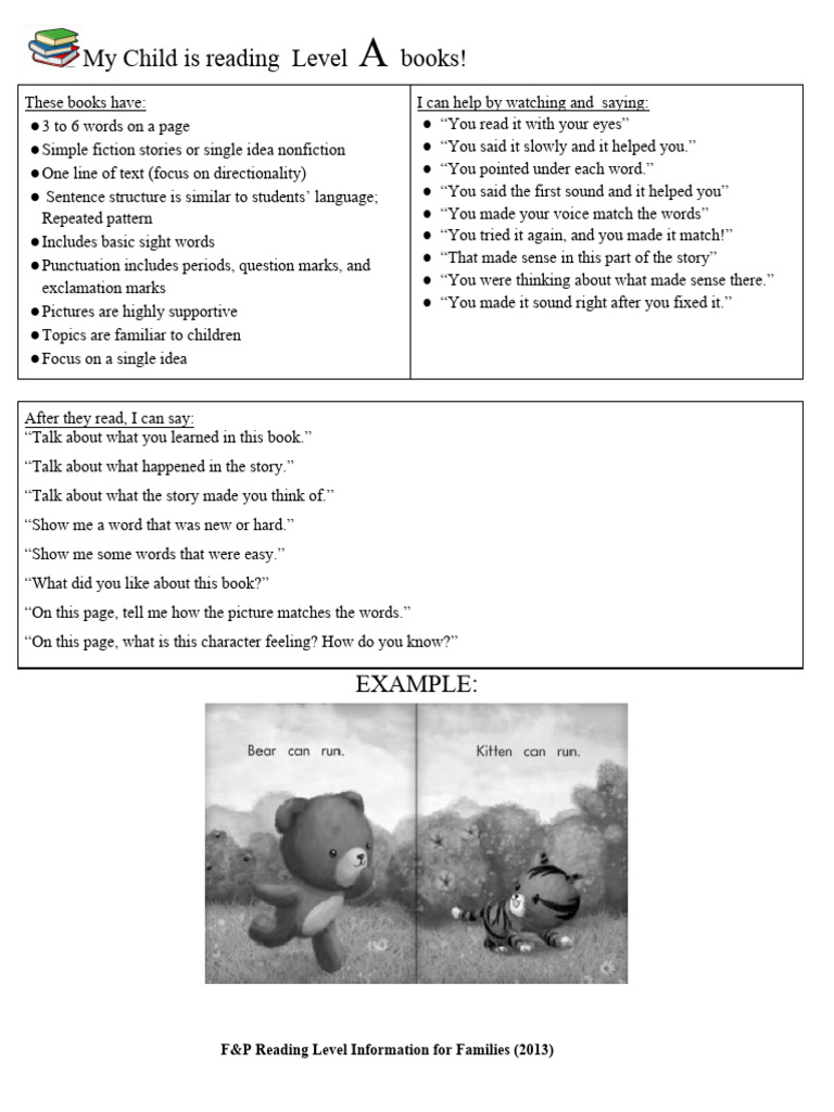 F&P Reading Levels Guide for Families | PDF | Books | Experience