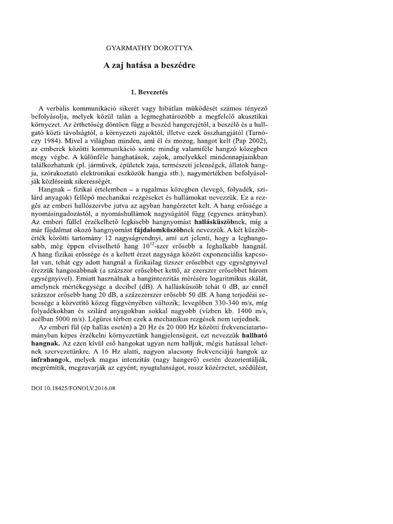 Gyarmathy - A Zaj Hatása A Beszédre | PDF