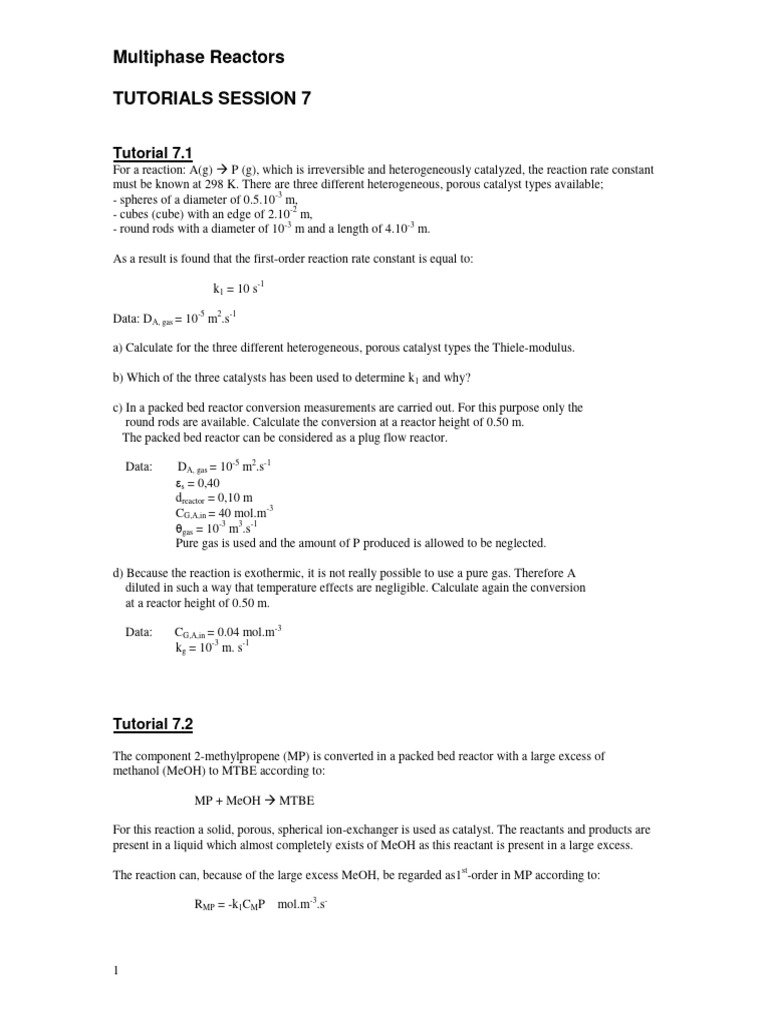 Multiphase Tutorial 7 | PDF | Chemical Reactor | Catalysis
