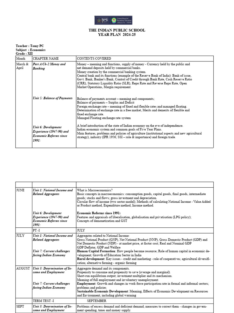 Year Plan XII Eco 2024 25 | PDF | Gross Domestic Product | Exchange Rate