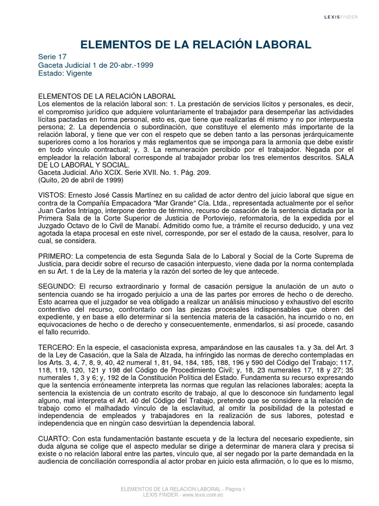 ELEMENTOS DE LA RELACIÓN LABORAL | PDF | Derecho laboral | Gobierno