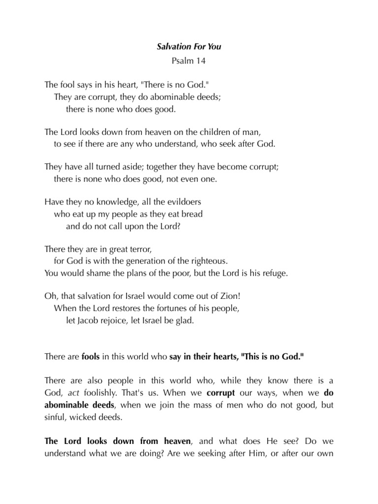 Psalm 14 Pdf Salvation Sin