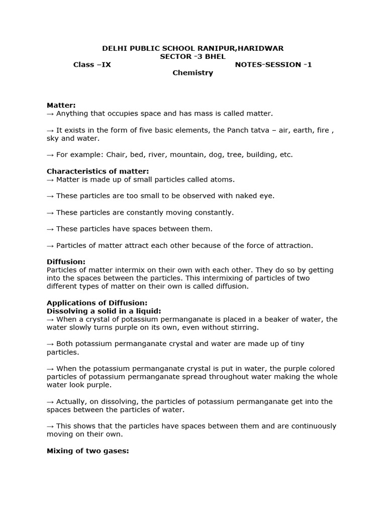 CLASS_IX_CHEMISTRY_NOTES_SESSION_1_L1 | PDF | Brownian Motion | Diffusion