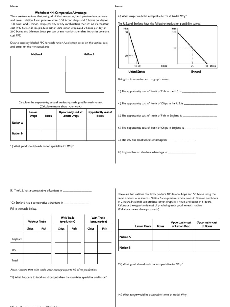Comparative Advantage Worksheet 4.4 | PDF | Comparative Advantage ...