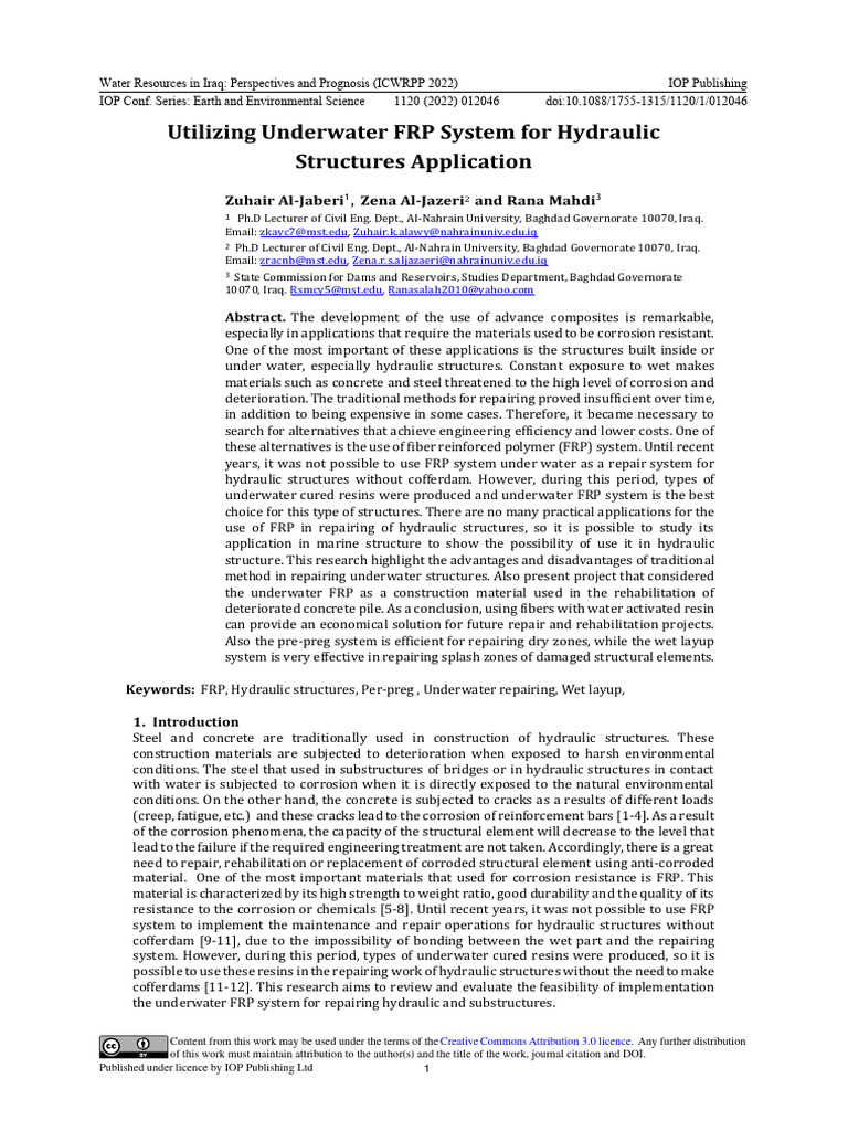 Underwater FRP Systems for Hydraulic Repairs | PDF | Fibre Reinforced ...