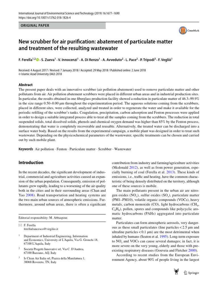 New Scrubber For Air Purification: Abatement of Particulate Matter and ...