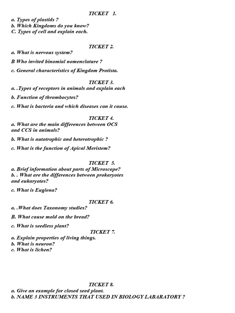 (30x3) Biology State Exam Questions | PDF | Plants | Cell (Biology)