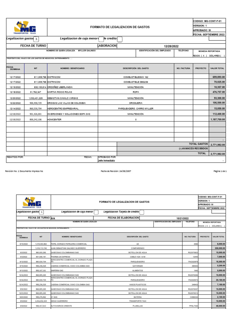 Formato Legalización de Gastos | PDF | Economía de los Estados Unidos ...