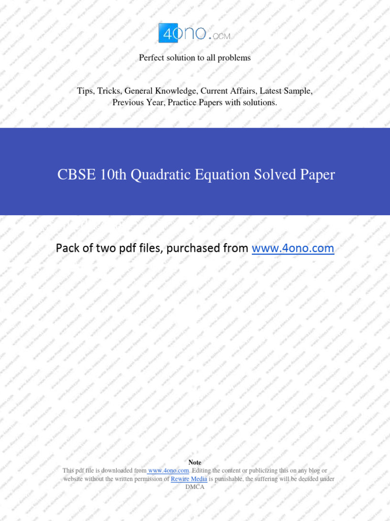 Chapter 4 - Quadratic Equations | PDF | Speed | Quadratic Equation