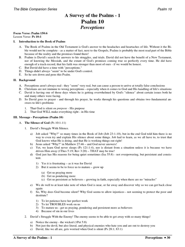 A Survey of Psalms 10 | PDF | Psalms | God
