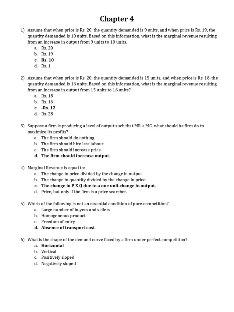 Chapter 4 - MCQs | PDF | Perfect Competition | Monopoly