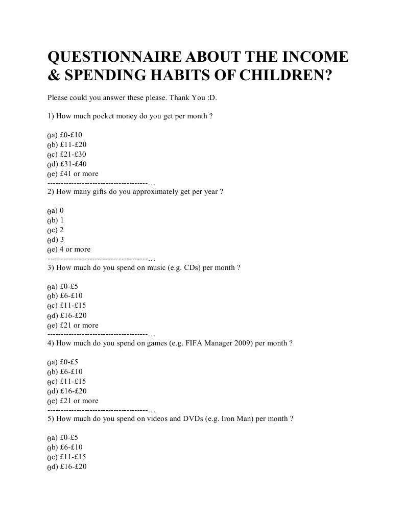 Questionnaire About The Income | PDF
