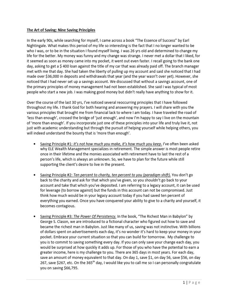 Article - The Art of Saving - Nine Savings Principles | PDF | Money ...