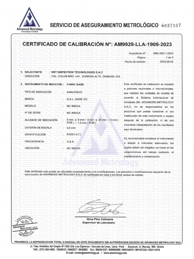 Vig 2024 - Galga V-WAC-GAGE, AM9929-LLA-1909-2023 | PDF