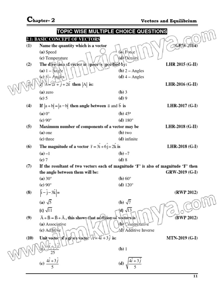11th Class Notes 2024 Physics CH 2 | PDF | Euclidean Vector | Angle