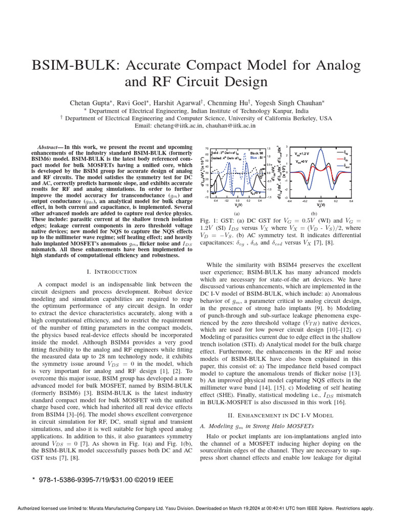 Bsim Bulk Accurate Compact Model For Analog And Rf Circuit Design Pdf