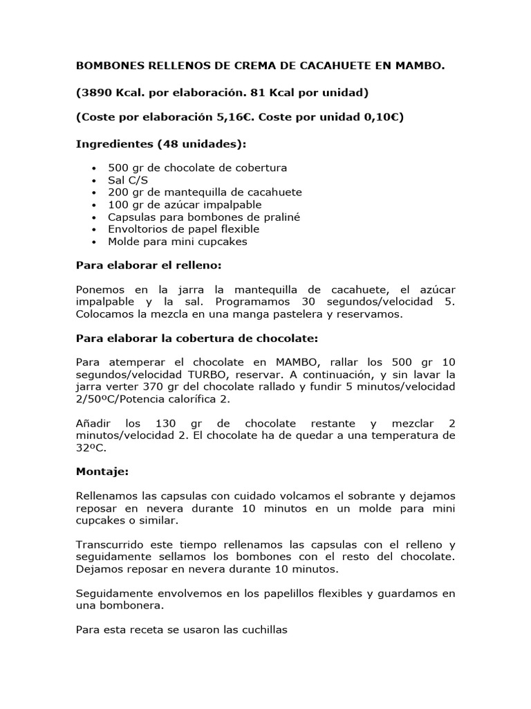 BOMBONES RELLENOS DE CREMA DE CACAHUETE EN MAMBO | PDF | Chocolate | Magdalena