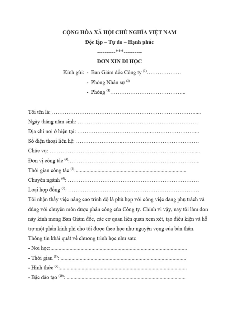 Mẫu Đơn xin đi học 2021 | PDF