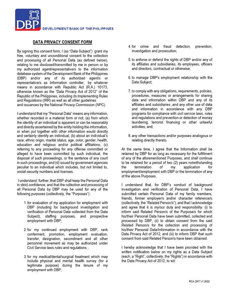 Data Privacy Consent Form For Job Applicants Rev1 2022 | PDF | Privacy ...