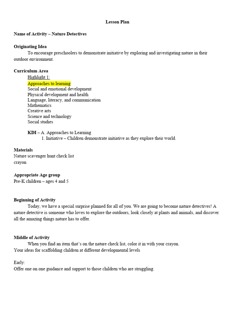 Lesson Plan Atl | PDF | Preschool | Learning