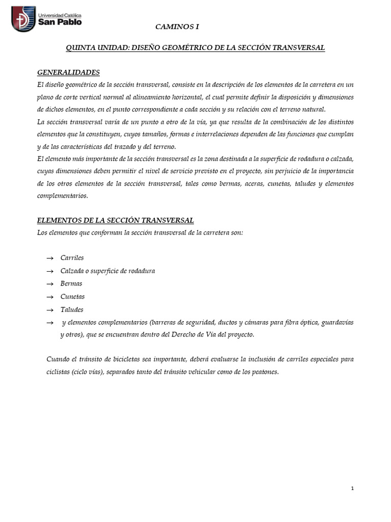 Diseño Geométrico en Sección Transversal | PDF | La carretera | Tráfico